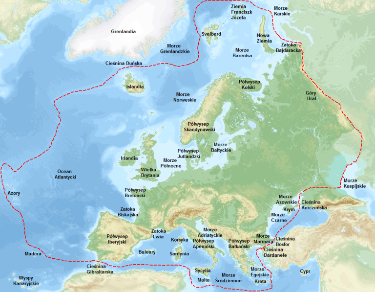Położenie i granice Europy | Geografia24.pl